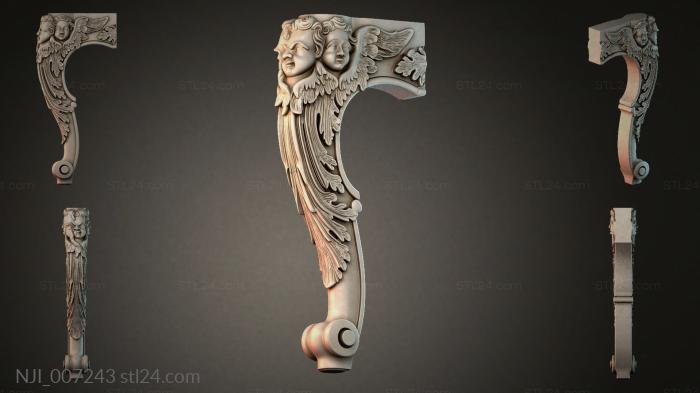 Furniture legs - Bracket with masks, NJI_007243. 3D stl model for CNC