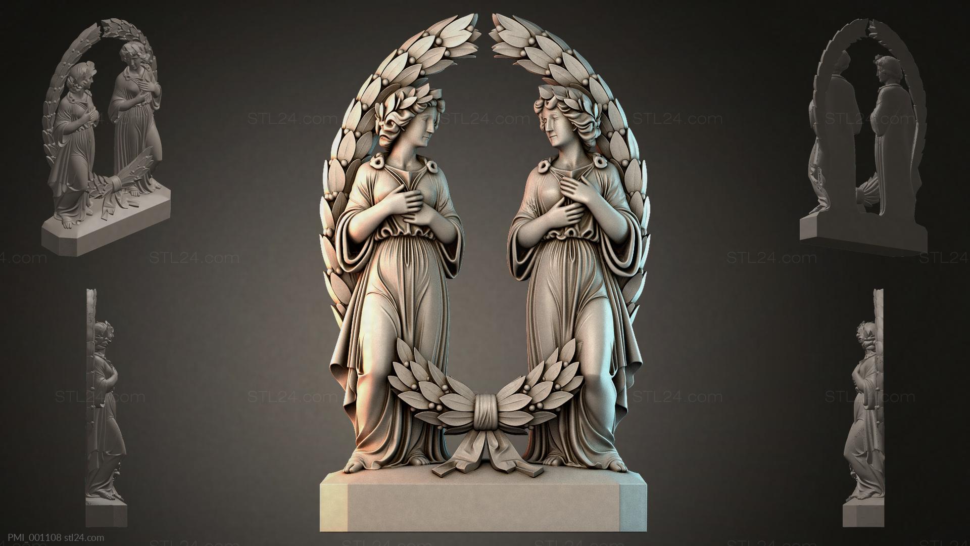 Various monuments - Two Angels Wreath, PMI_001108. 3D stl model for CNC