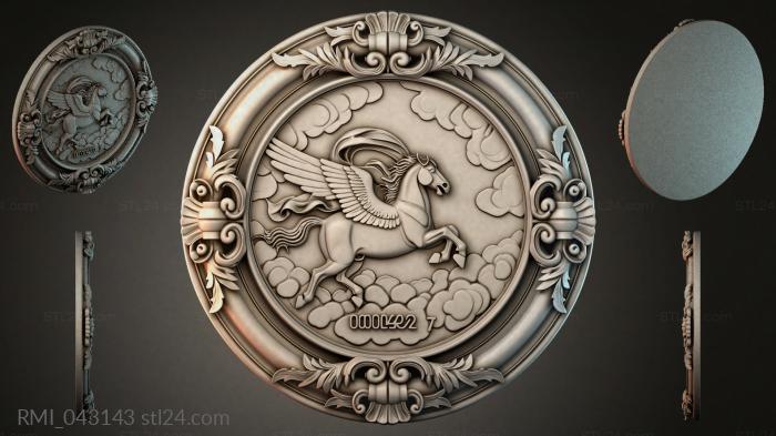 Decorative frames, framing - Round medallion with a winged horse in the ...