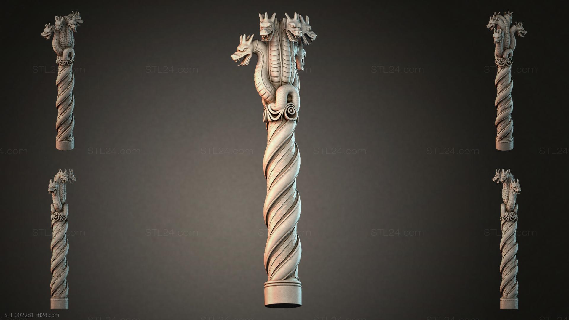 Different pillars - Column with a three-headed dragon, STI_002981. 3D ...