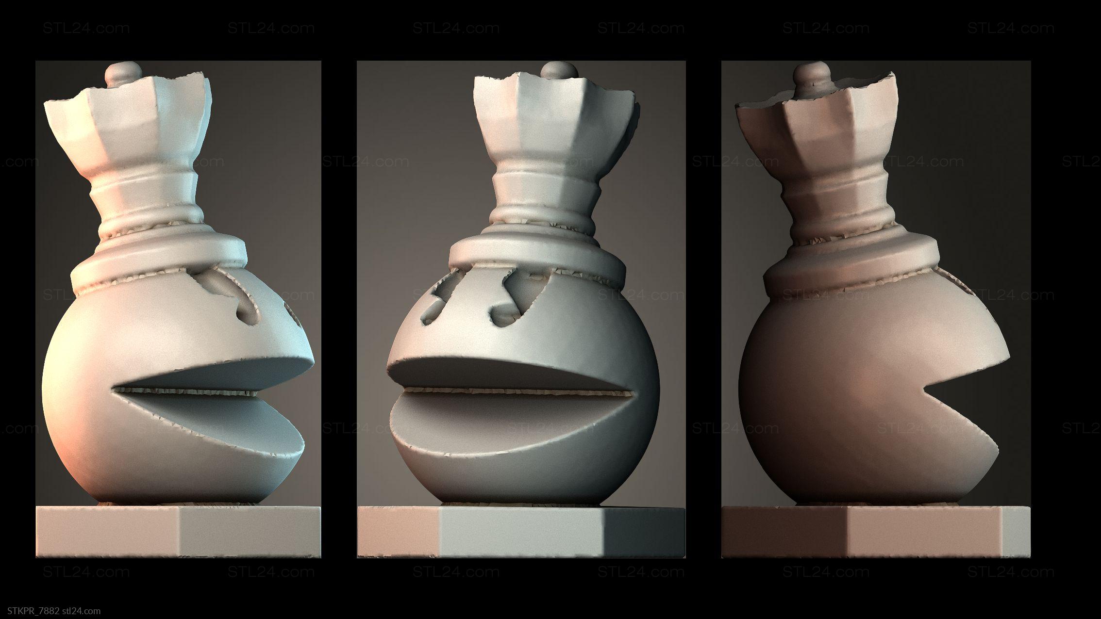 Figurines simple - Queen - pacman chess, STKPR_7882. 3D stl model for CNC